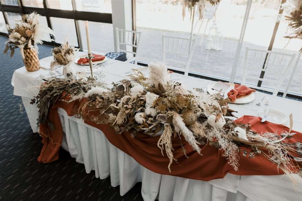 Natural tones- long floral Arrangement for Arbour and Bridaltable ...